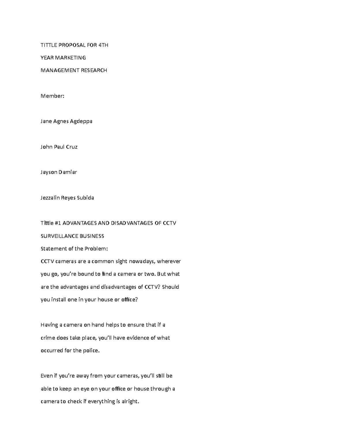 Tittle Proposal FOR 4TH - TITTLE PROPOSAL FOR 4TH YEAR MARKETING ...