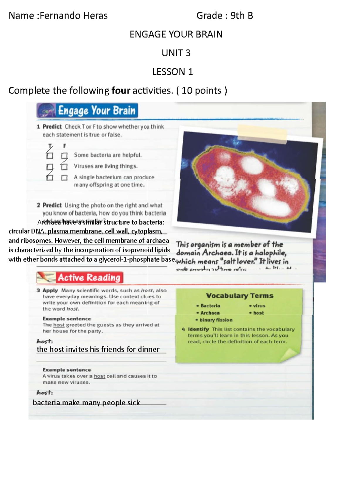 Week 1 Engage your brain 9th - Name :Fernando Heras Grade : 9th B ...