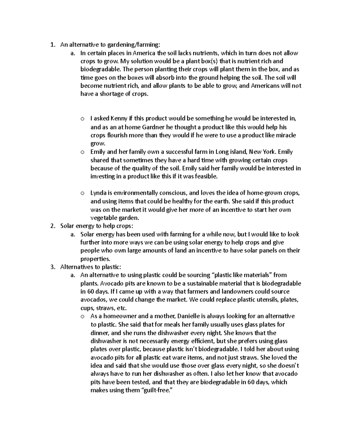 Initial customer Interviews - An alternative to gardening/farming: a ...