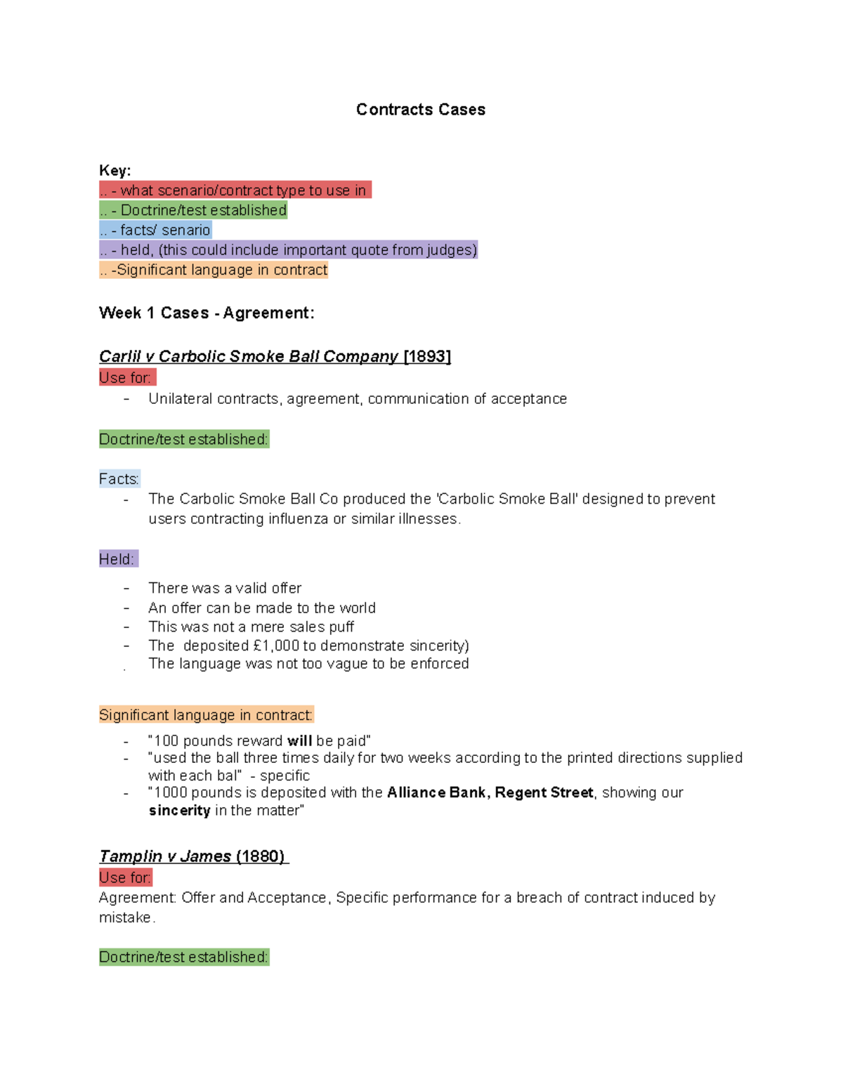 Contracts Cases - Contracts Cases Key: .. - what scenario/contract type ...
