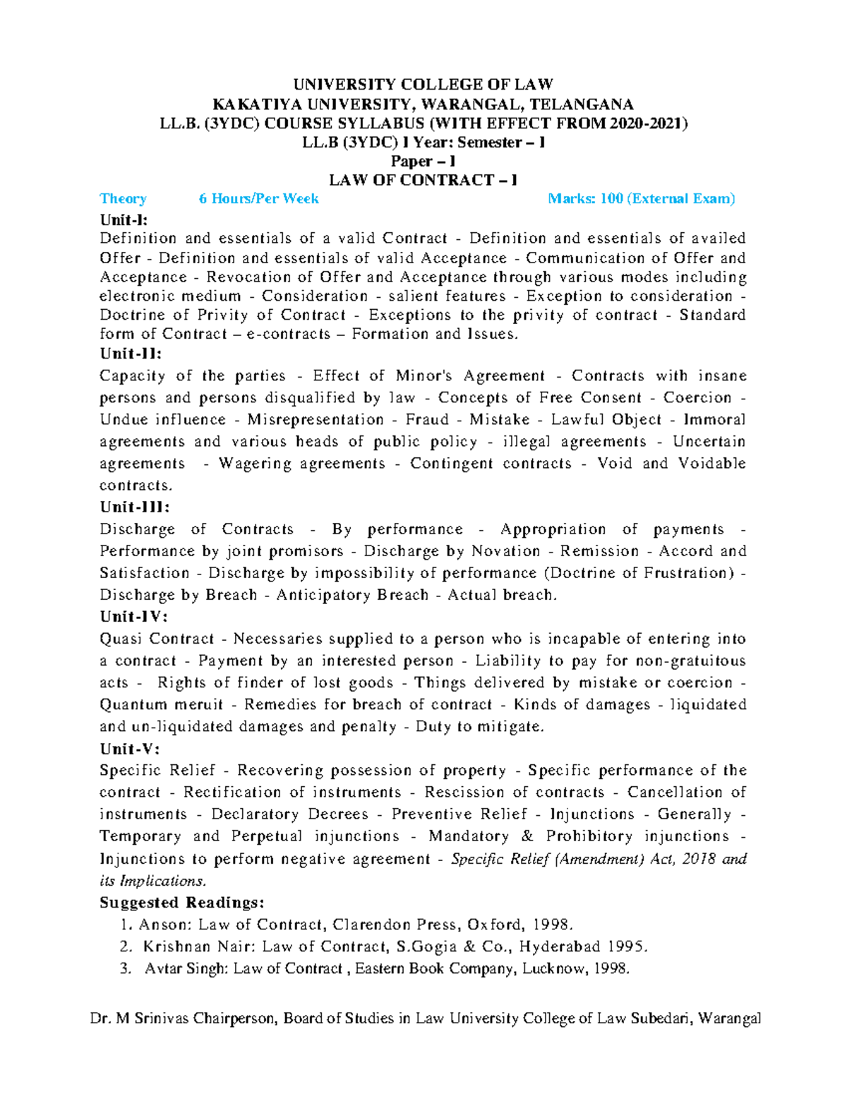 LLB syllabus - UNIVERSITY COLLEGE OF LAW KAKATIYA UNIVERSITY, WARANGAL ...