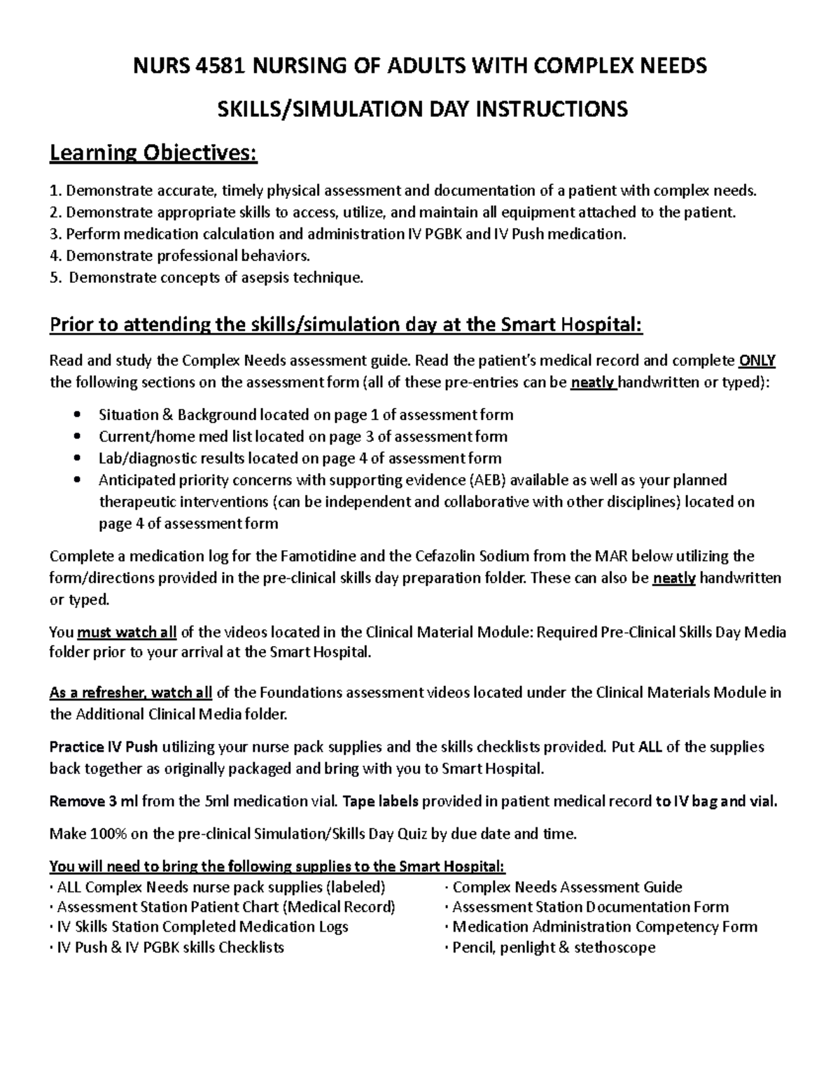 NURS Simulation Day Directions - NURS 4581 NURSING OF ADULTS WITH ...