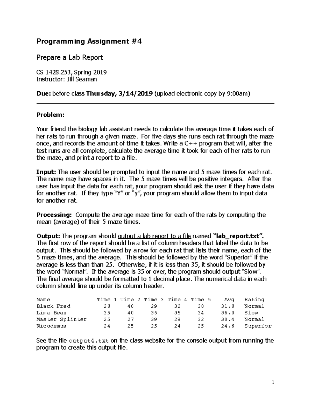 Assignment 4 - CS 1428 - Programming Assignment Prepare a Lab Report CS 1428, Spring 2019 - Studocu