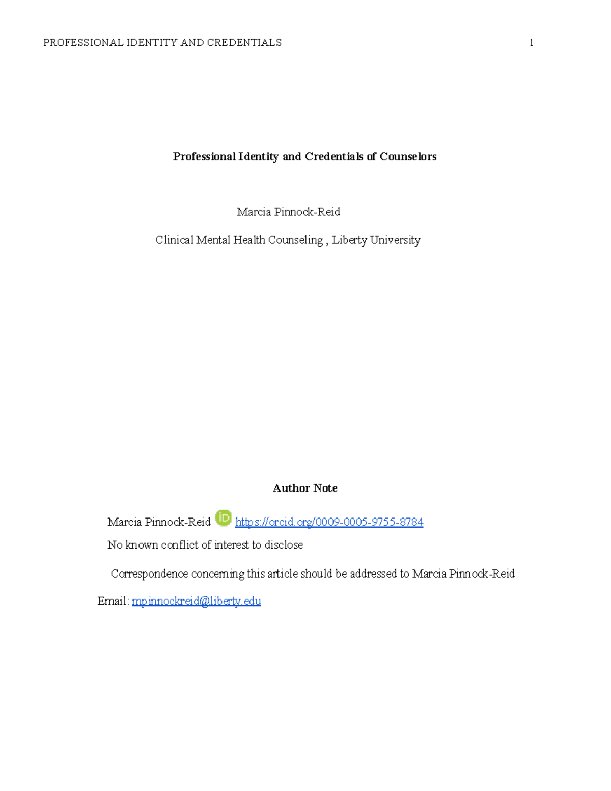 Benchmark Professional Identity and Credential Paper Marcia Pinnock ...