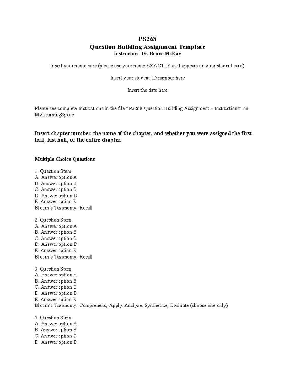 PS268 - Question Building Assignment - Template - PS Question Building ...