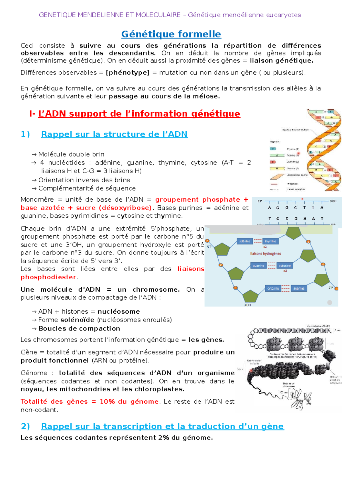 Cours sur la génétique formelle du professeur Reus - Génétique formelle ...