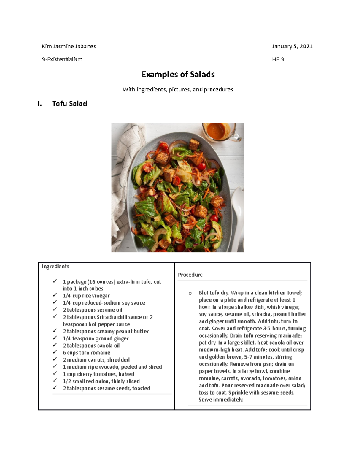 Activity 15 Examples of Salads - Kim Jasmine Jabanes January 5, 2021 9 ...
