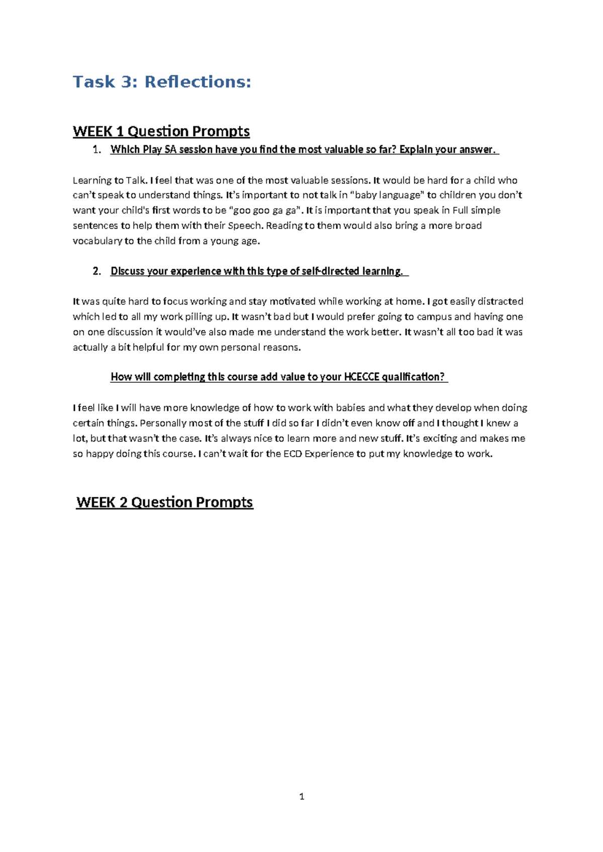 ECDX5112 Online Supplementary Activities - Task 3 Reflections - Answer ...