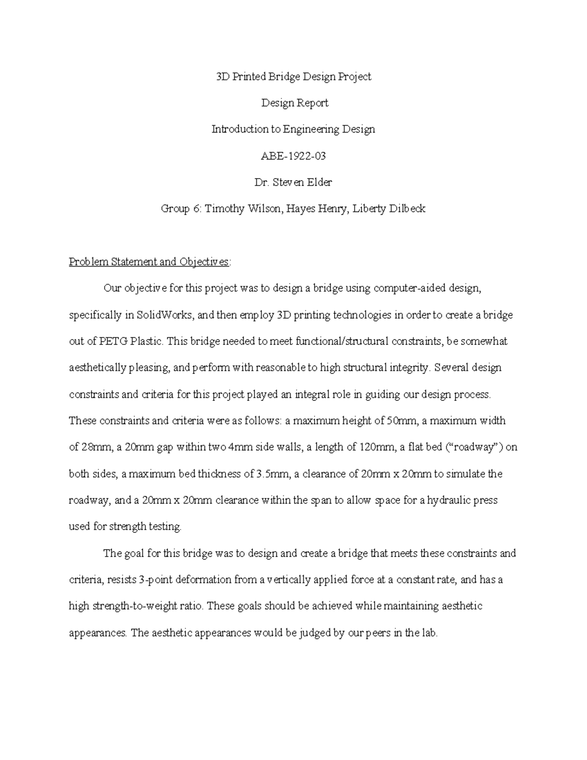 Bridge Project Report - Group 6 - 3D Printed Bridge Design Project ...