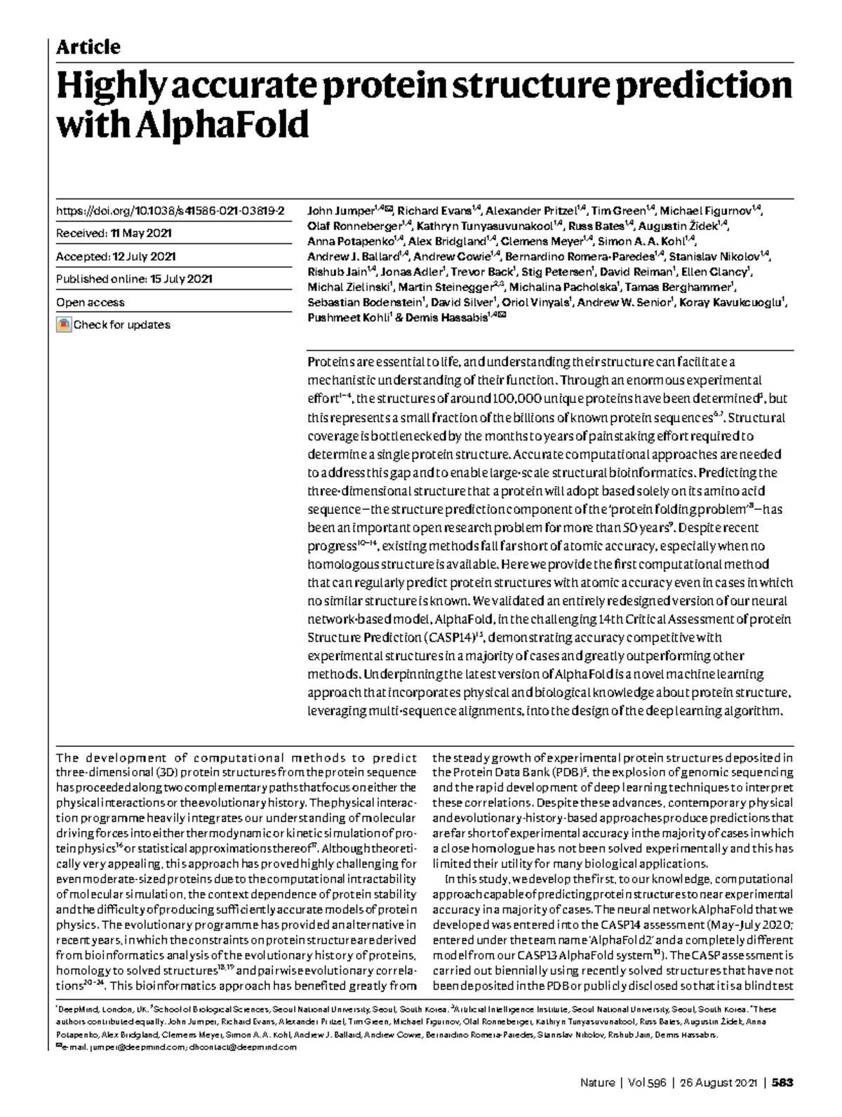 Alphafold - sjsj - Nature | Vol 596 | 26 August 2021 | 583 Article ...