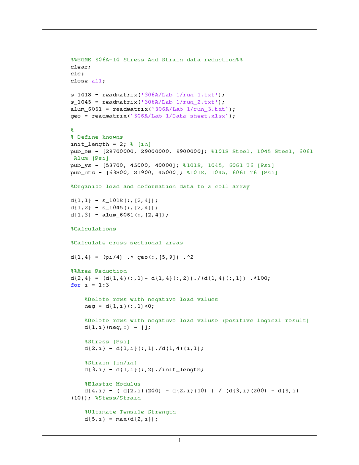 Exp1 - Lab report - %%EGME 306A-10 Stress And Strain data reduction ...