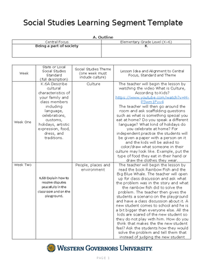 Social Studies Methods Task 1 revised - Social Studies Learning Segment ...