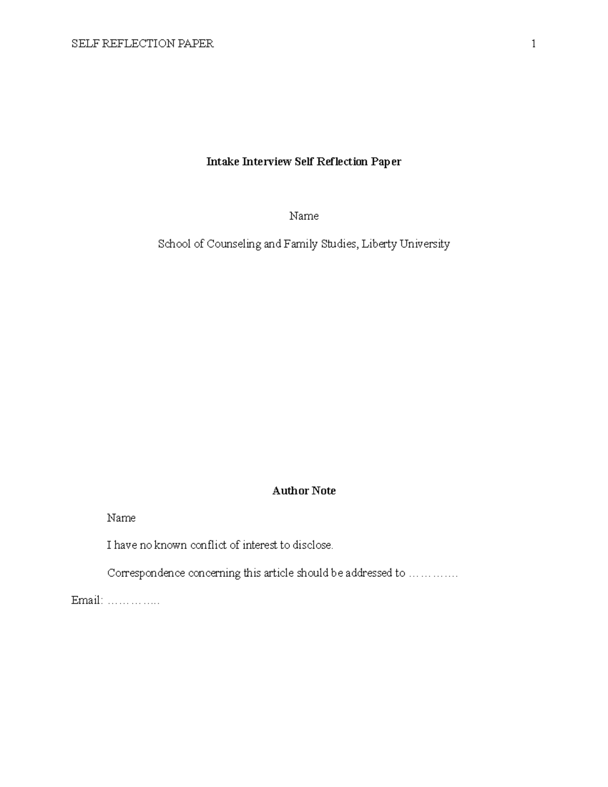 Intake Interview Self Reflection Paper c - Intake Interview Self ...