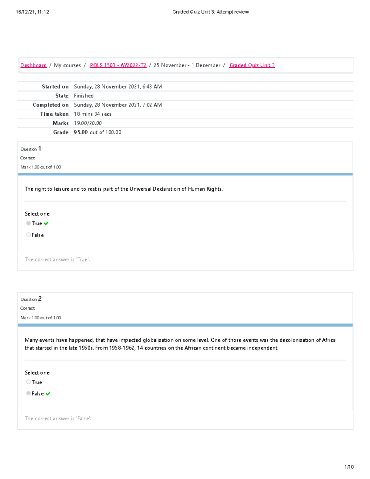 POLS 1503 Unit 3 Graded quiz - Started on Sunday, 28 November 2021, 6: ... POLS 1503 Unit 3 Graded quiz - Started on Sunday, 28 November 2021, 6: ...