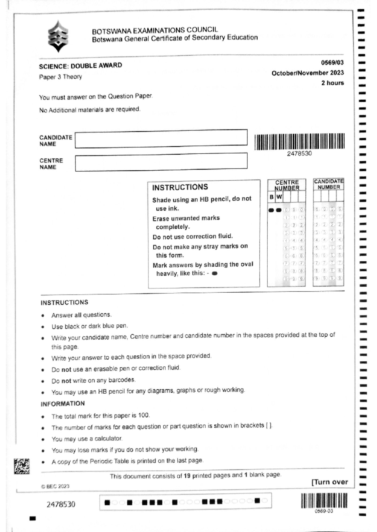 2023 SDA Paper 3-1 - BOTSWANA EXAMINATIONS COUNCIL Botswana General ...