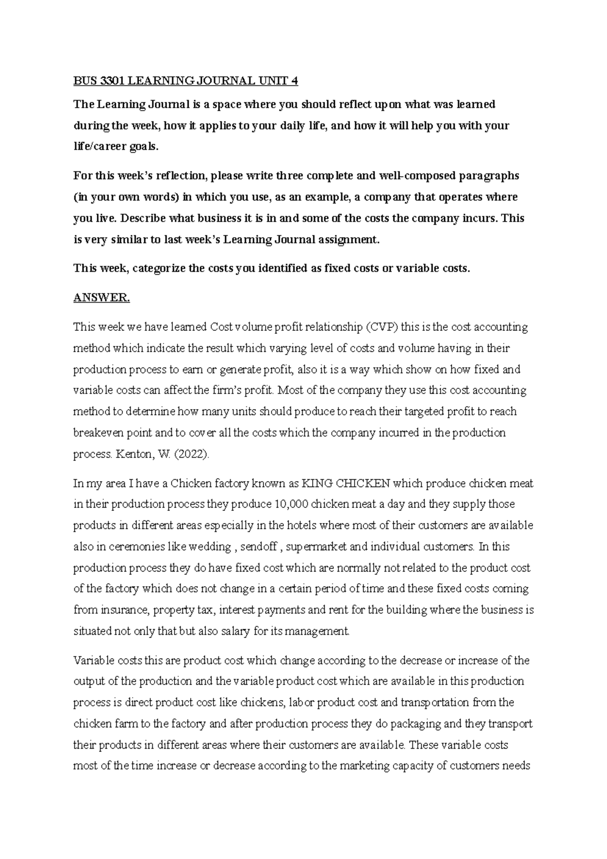 BUS 3301 Learning Journal UNIT 4 - BUS 3301 LEARNING JOURNAL UNIT 4 The ...