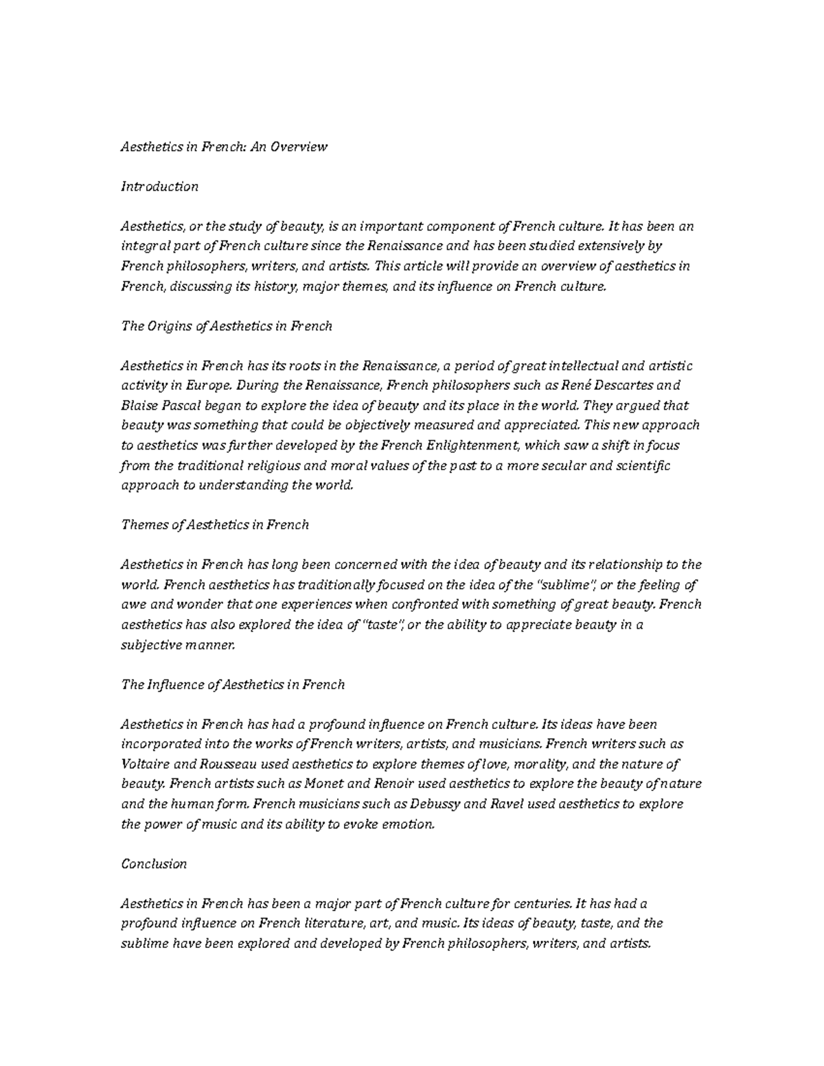 Aesthetics Notes de cours - Aesthetics in French: An Overview ...