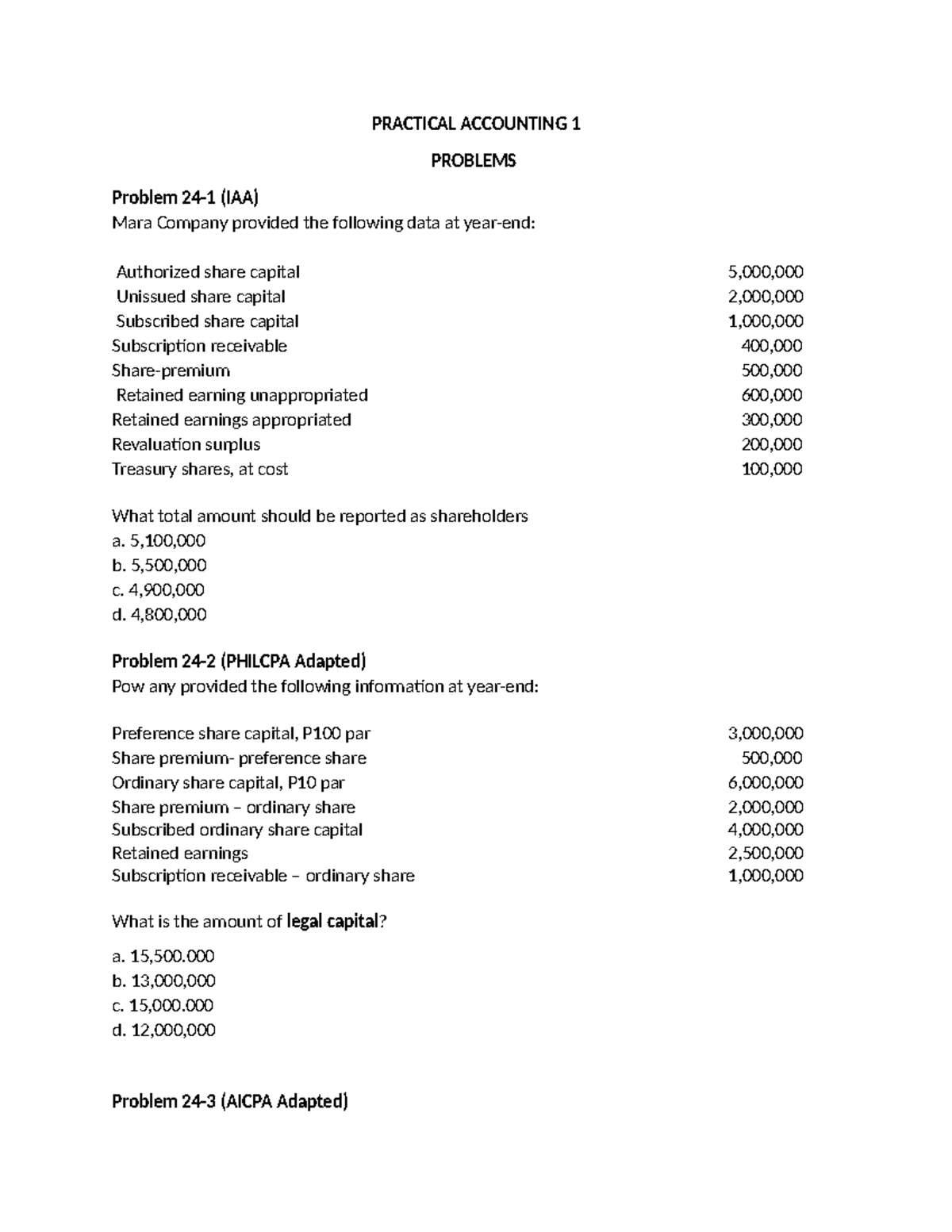 Accounting Problems with Solutions - PROBLEMS Problem 24-1 (IAA ...