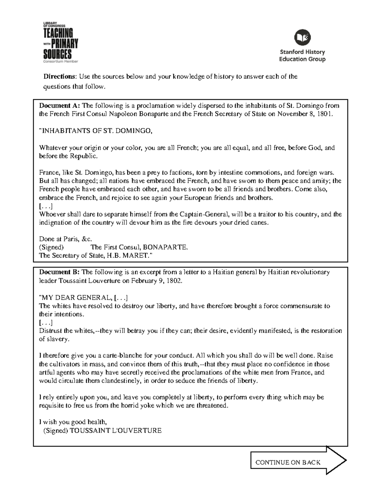 Haitian Revolution Assessment 5 - Directions: Use the sources below and ...
