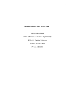 Christian Evidences Assignment 1 Final - Kevin Landers, LUTCF Liberty ...