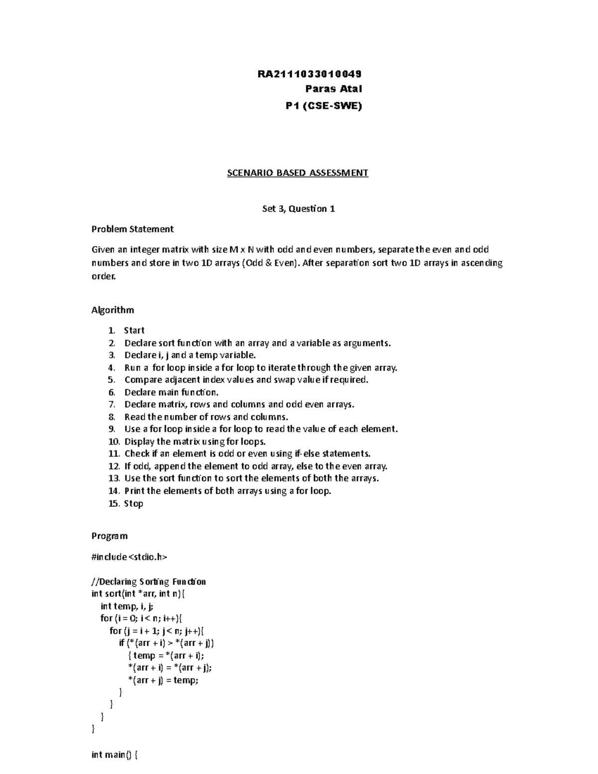 Scenrario based question's Solution with output screenshot - RA Paras Atal P1 (CSE-SWE) SCENARIO ...