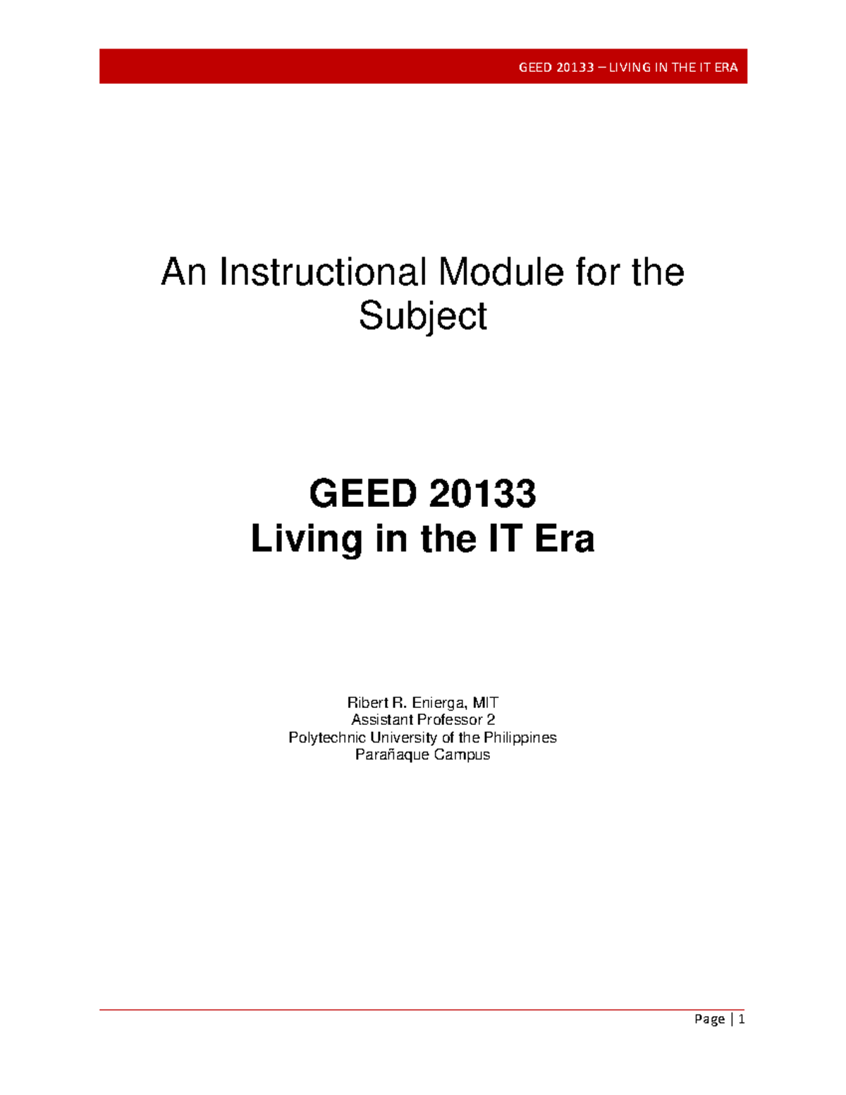 GEED 2013 3 Chapter 1 - Lecture notes 1 - An Instructional Module for ...
