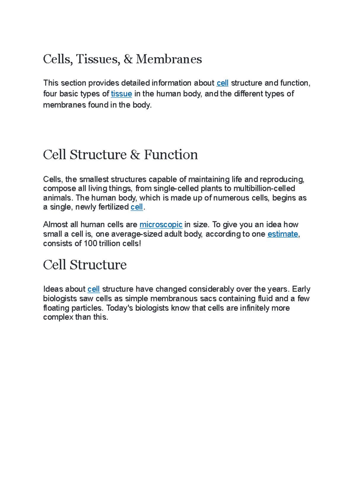(Cells) ,Tissues, and Membranesto - Cells, Tissues, & Membranes This ...