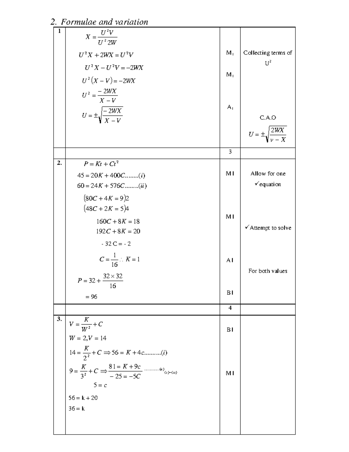 Formulae AND Variation ANS - 2. Formulae and variation 1 U W U V X 22 2 ...