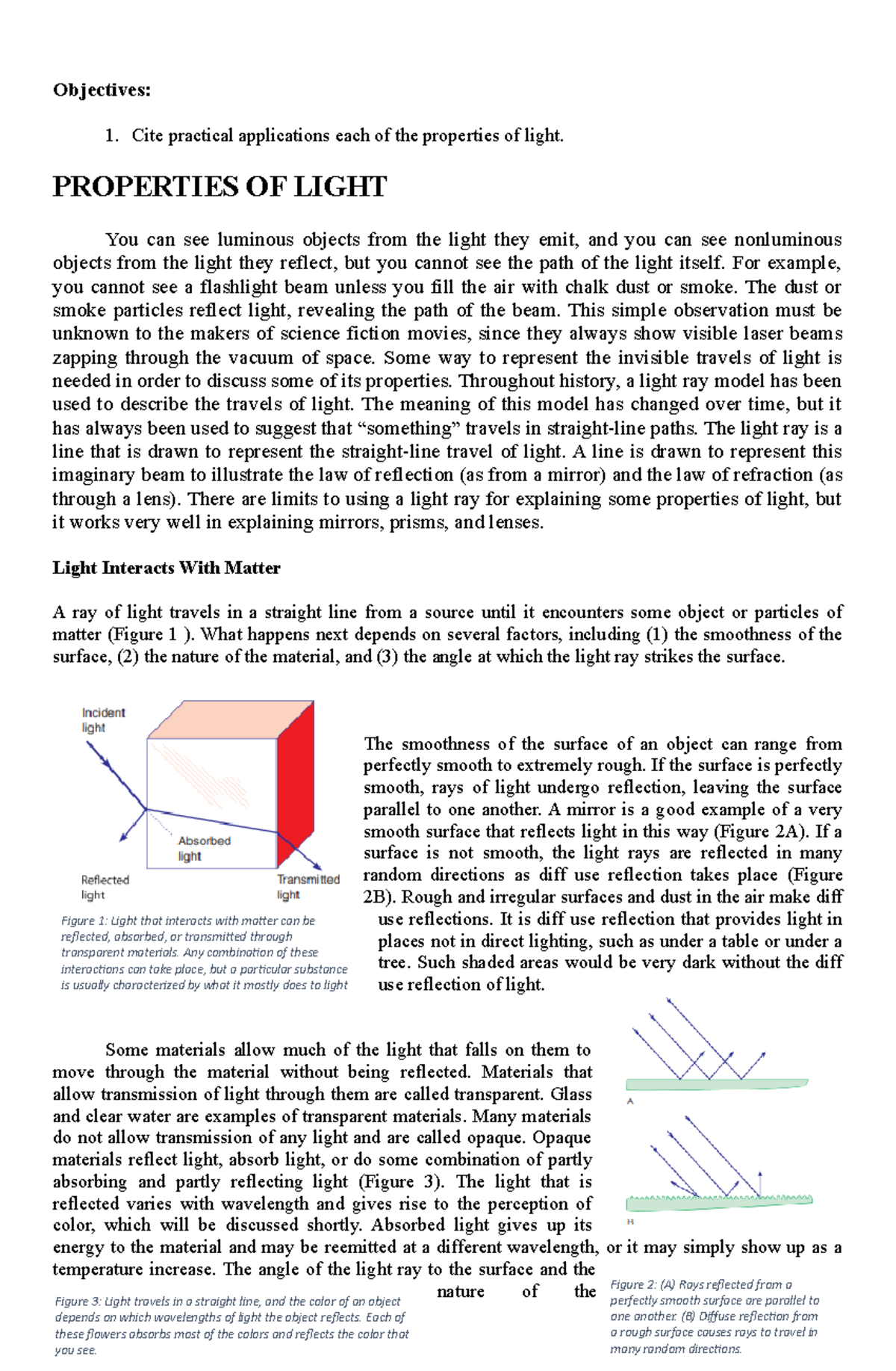 Properties OF Light - Objectives: Cite practical applications each of ...