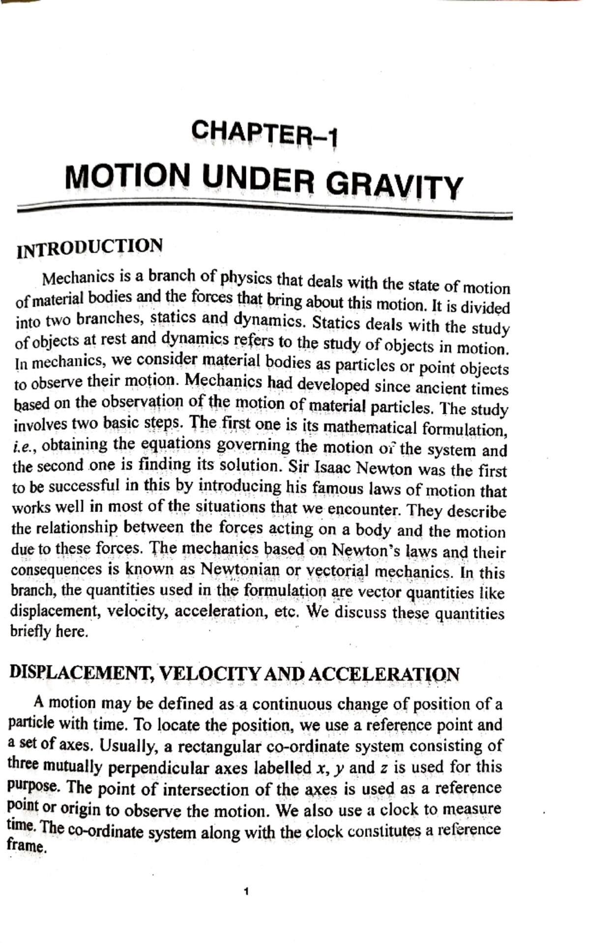 Chapter-1 Motion Under Gravity - MOTION UNDER GRAVITY INTRODUCTION ...