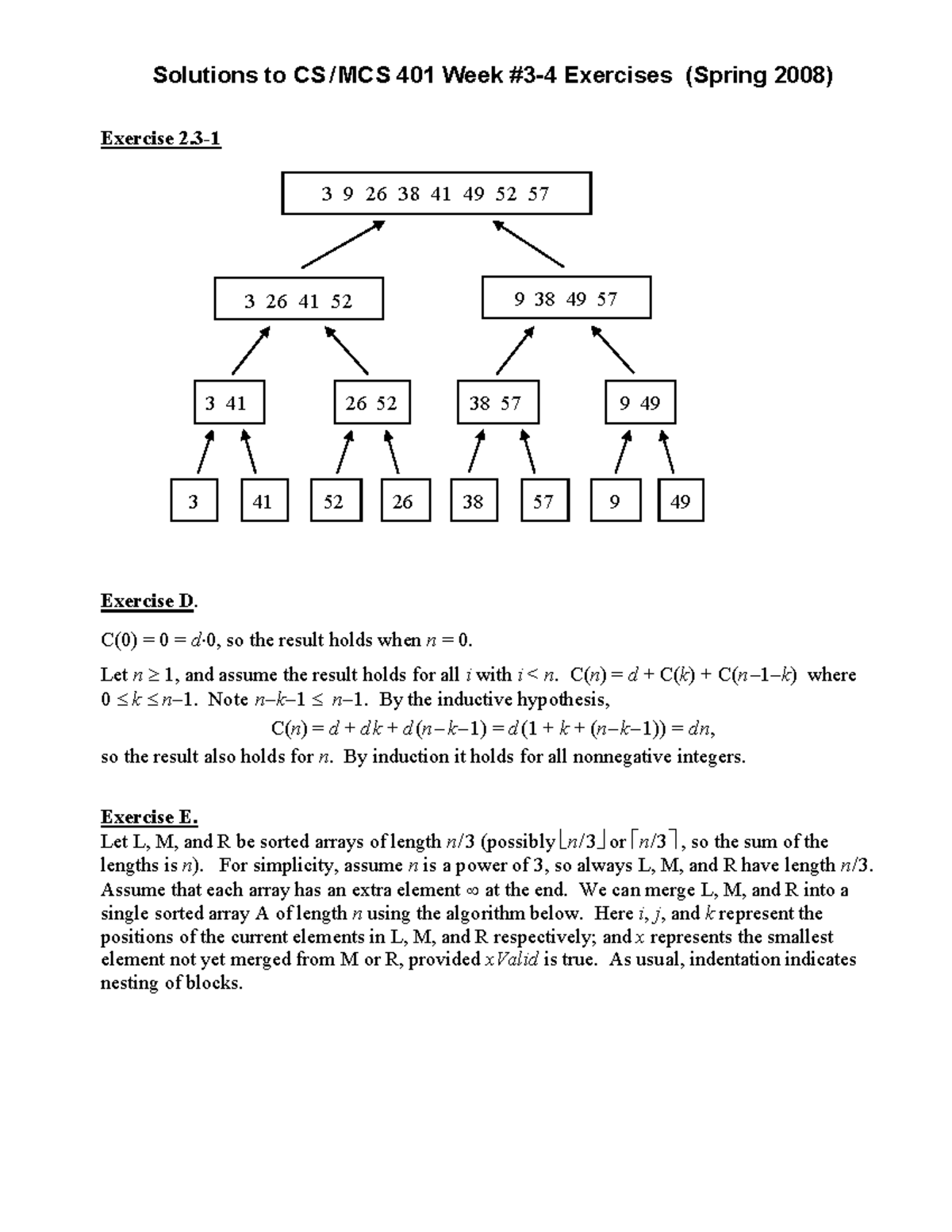 Solutions to CS-M CS 401 Exercises Week #3-4 - Solutions to CS MCS 401 ...