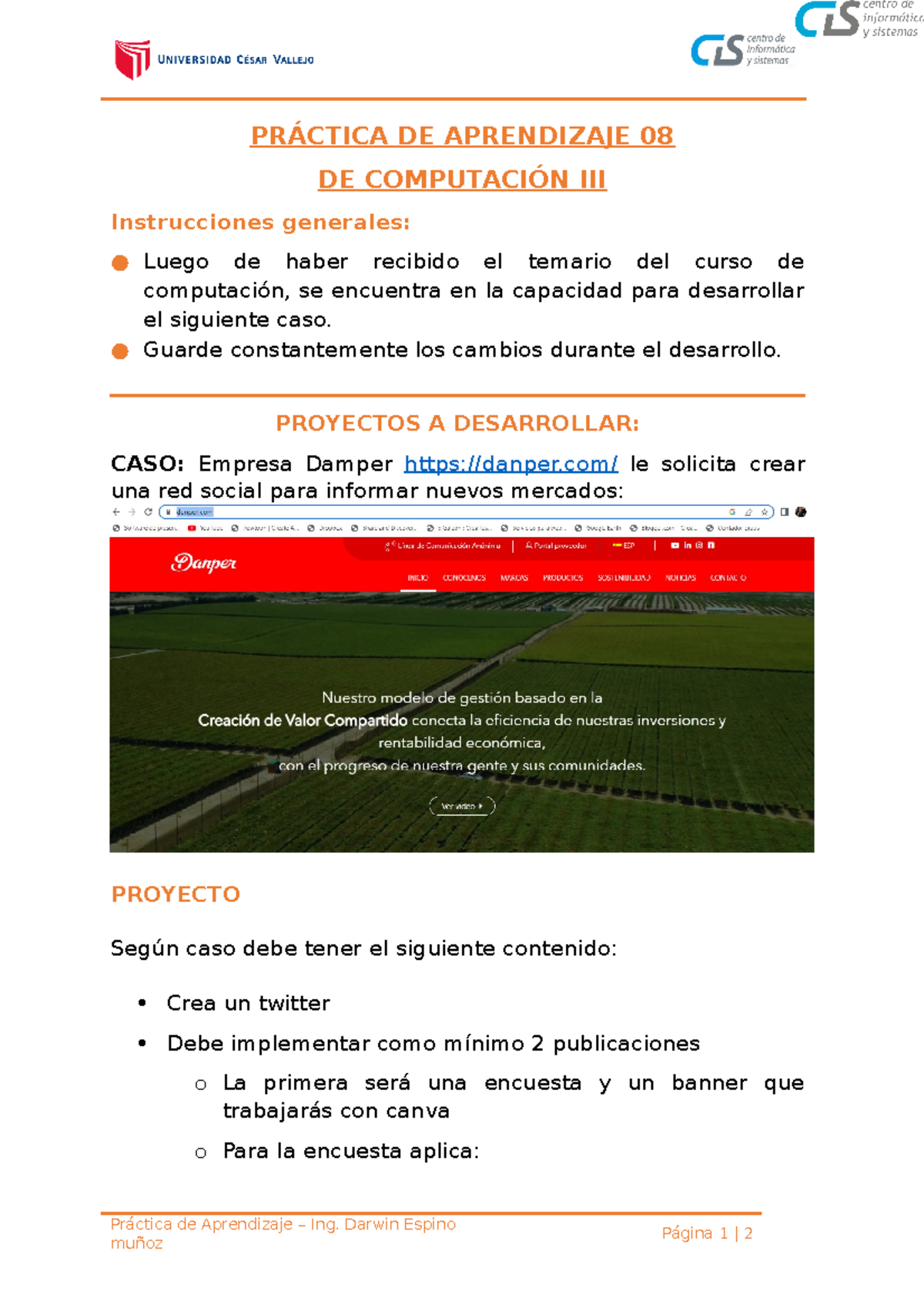 Practica DE Aprendizaje 8 COMP3-DEM - PRÁCTICA DE APRENDIZAJE 08 DE ...