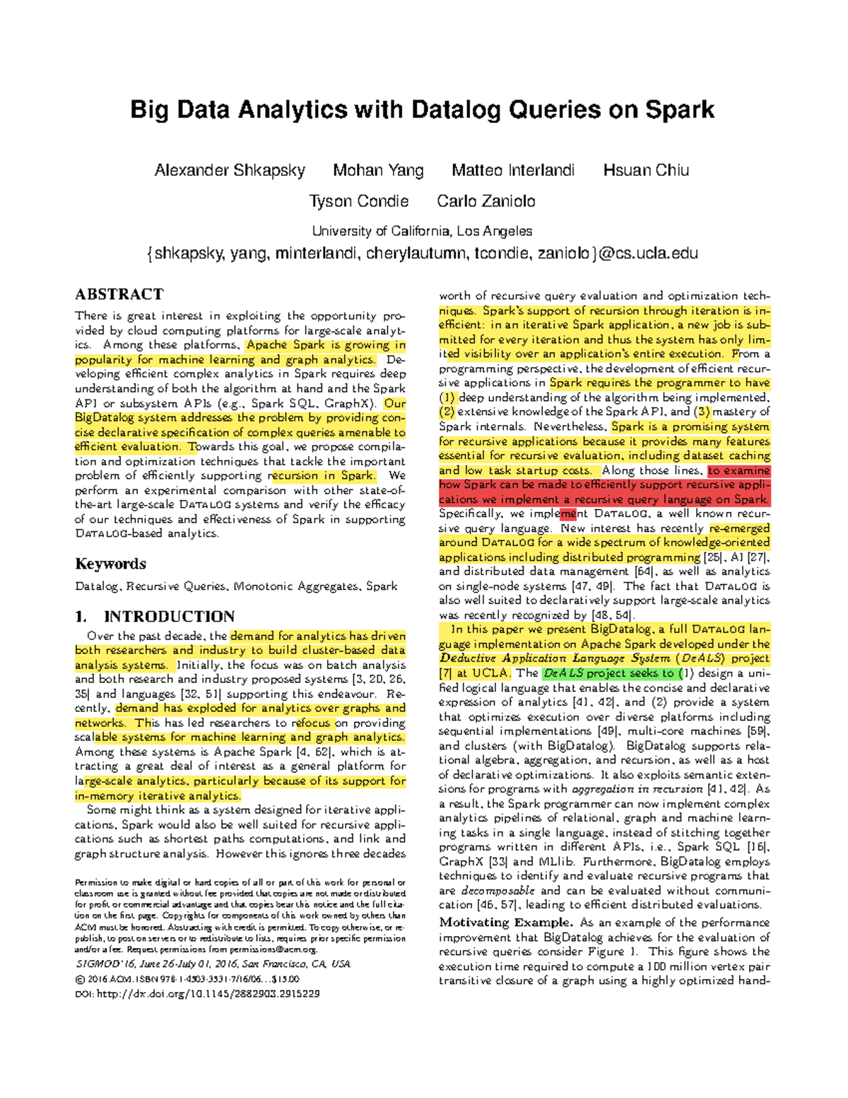 Big Data Analytics Spark - Big Data Analytics with Datalog Queries on ...