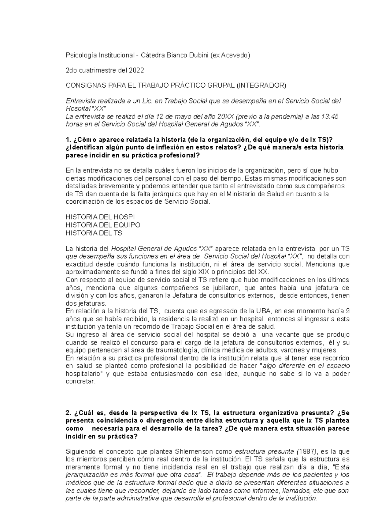 Psicología Institucional - TP - Psicología - UBA - Studocu