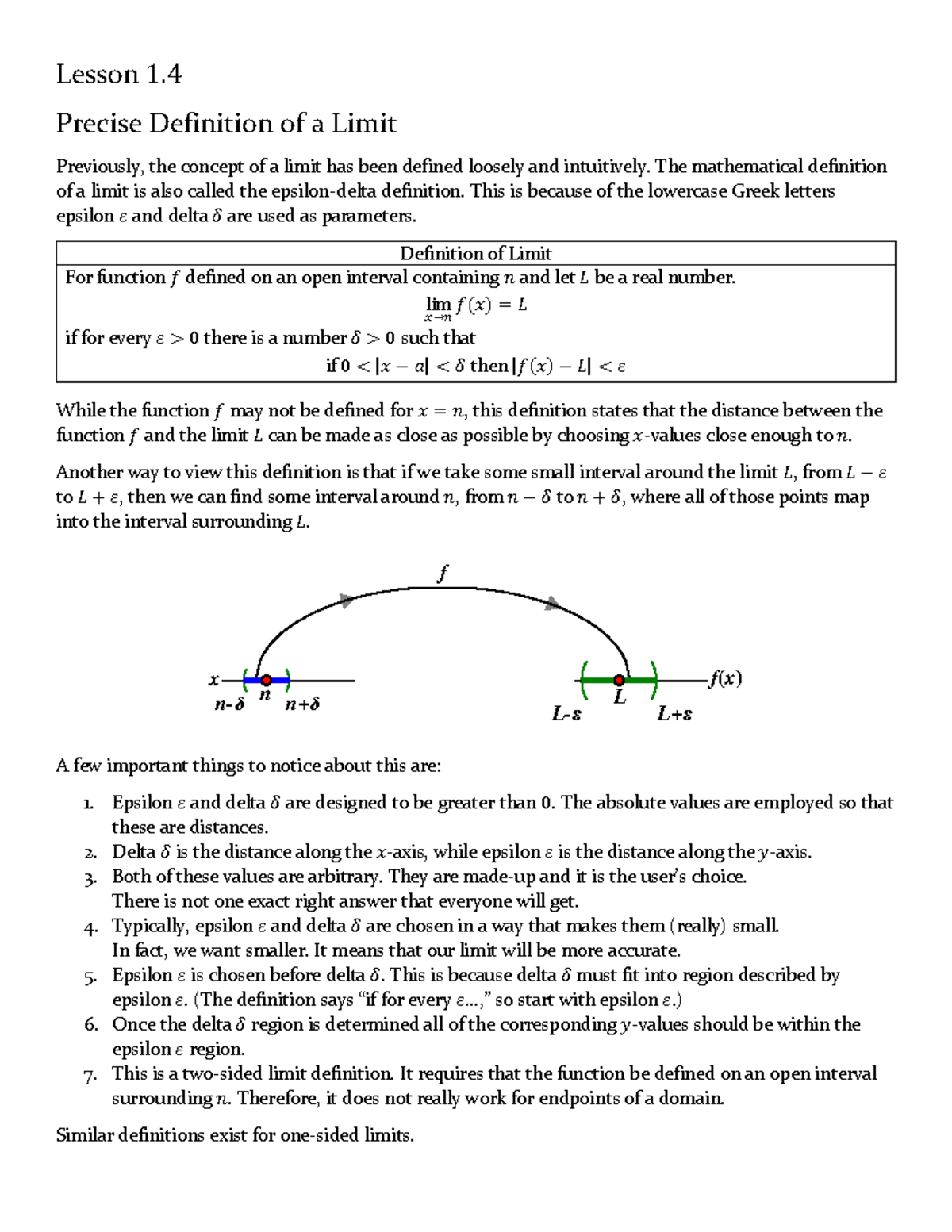 1.4 Precise Definition - Lesson 1. 4 Precise Definition of a Limit ...