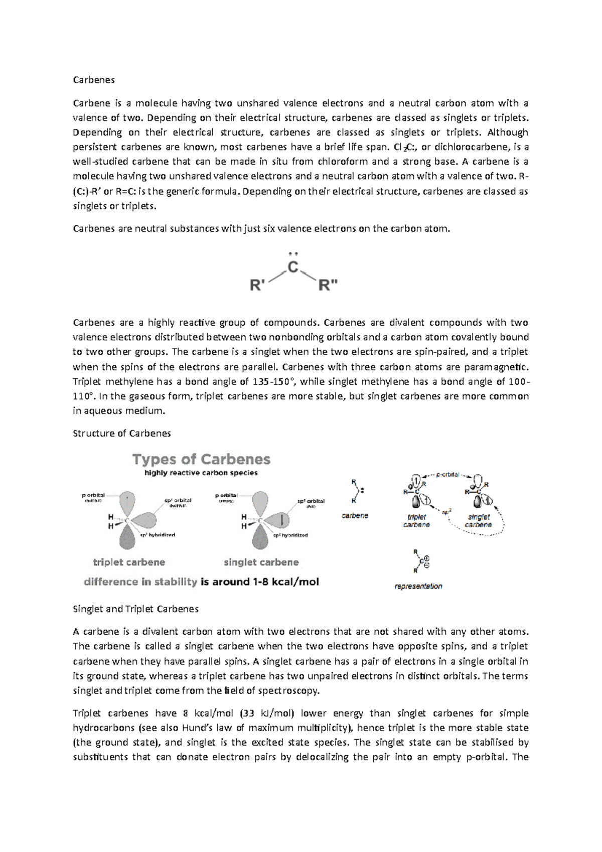 Carbenes - MSc Chemistry sem 1 - Carbenes Carbene is a molecule having ...
