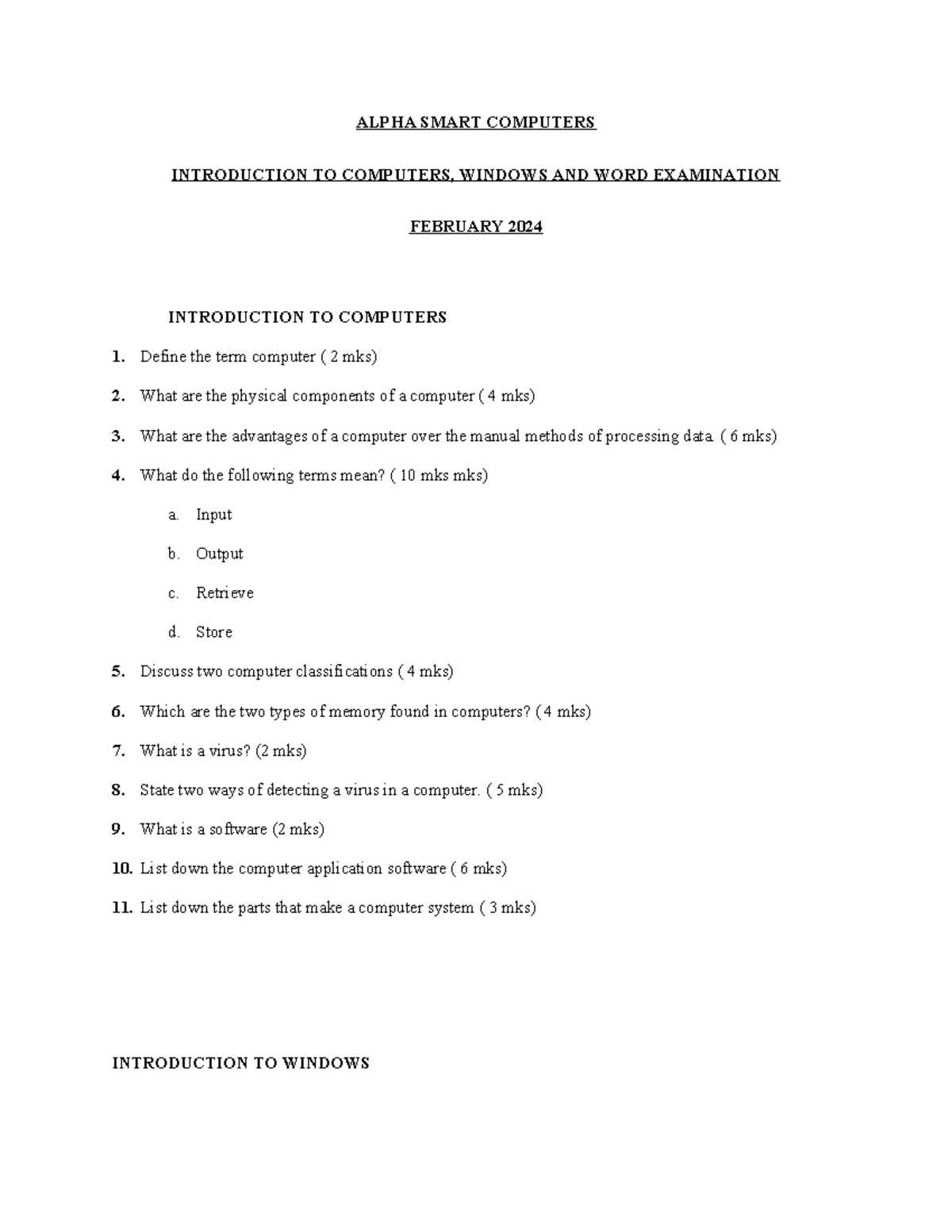 intro word 085554 - ALPHA SMART COMPUTERS INTRODUCTION TO COMPUTERS ...