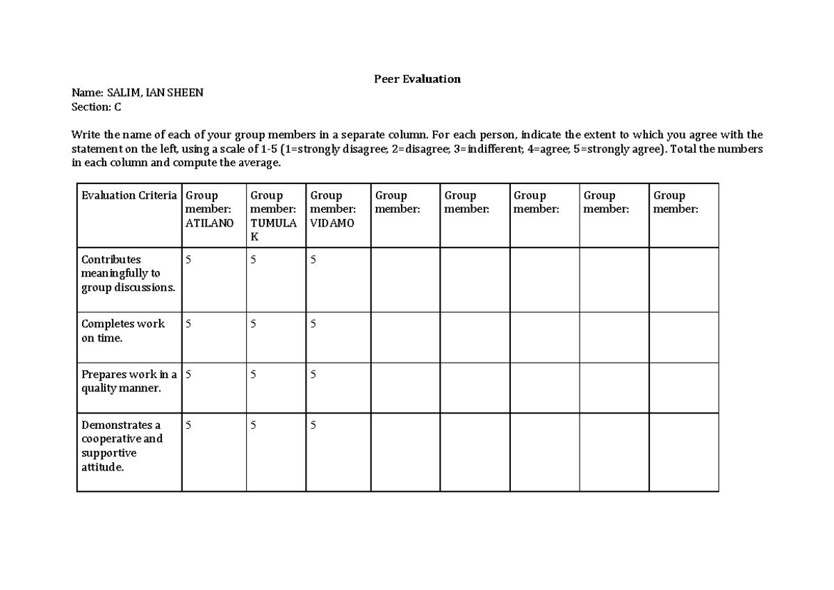 Man Acc 01-C Group-3-Peer-Evaluation Salim - Peer Evaluation Name ...