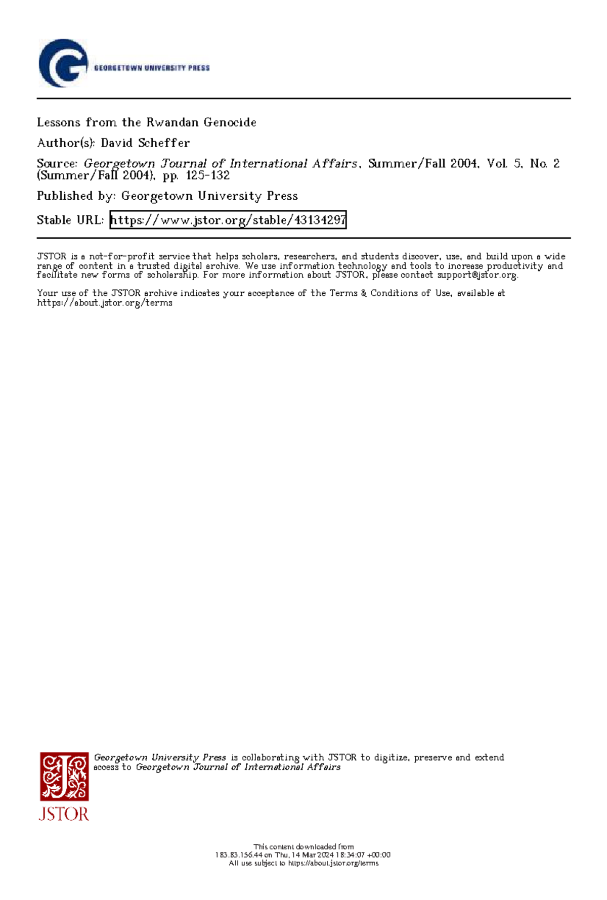 Scheffer-Lessons Rwandan Genocide-2004 - ####### Author(s): David ...