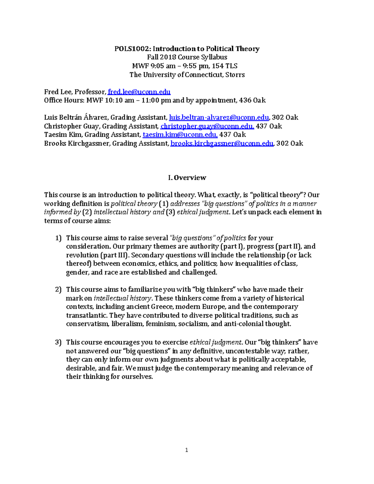 POLS 1002 - POLS1002: Introduction to Political Theory Fall 2018 Course ...