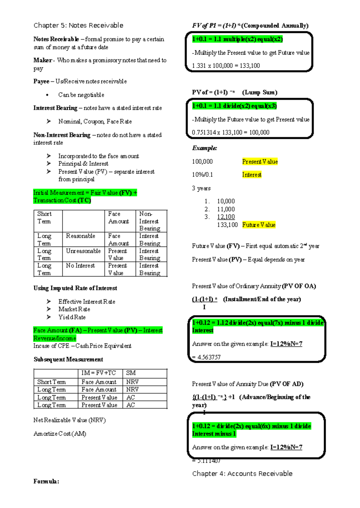 Inacc 1A - n/a - Chapter 5: Notes Receivable Notes Receivable – formal ...