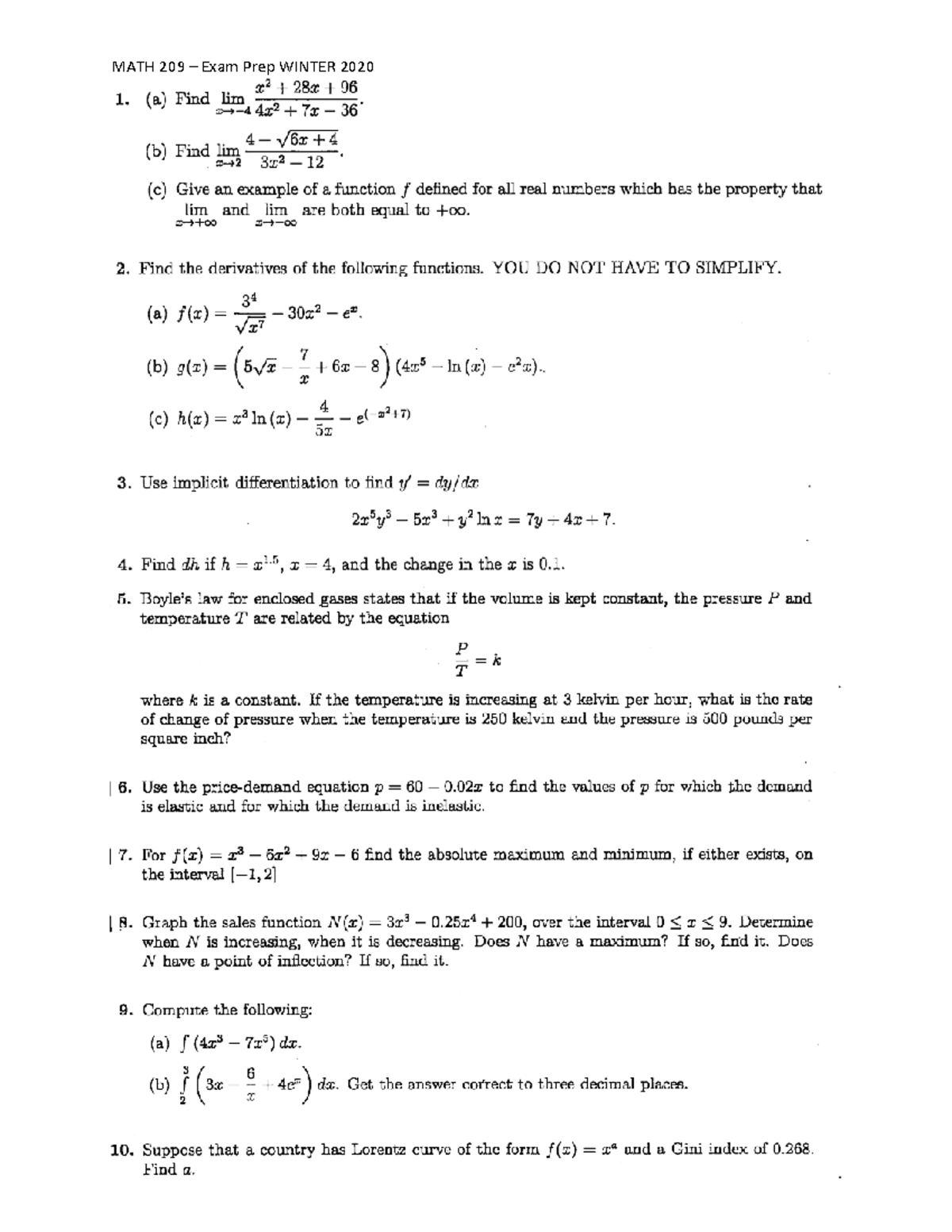 Math 209 April 14 Practice Test MATH 209 Warning TT Undefined