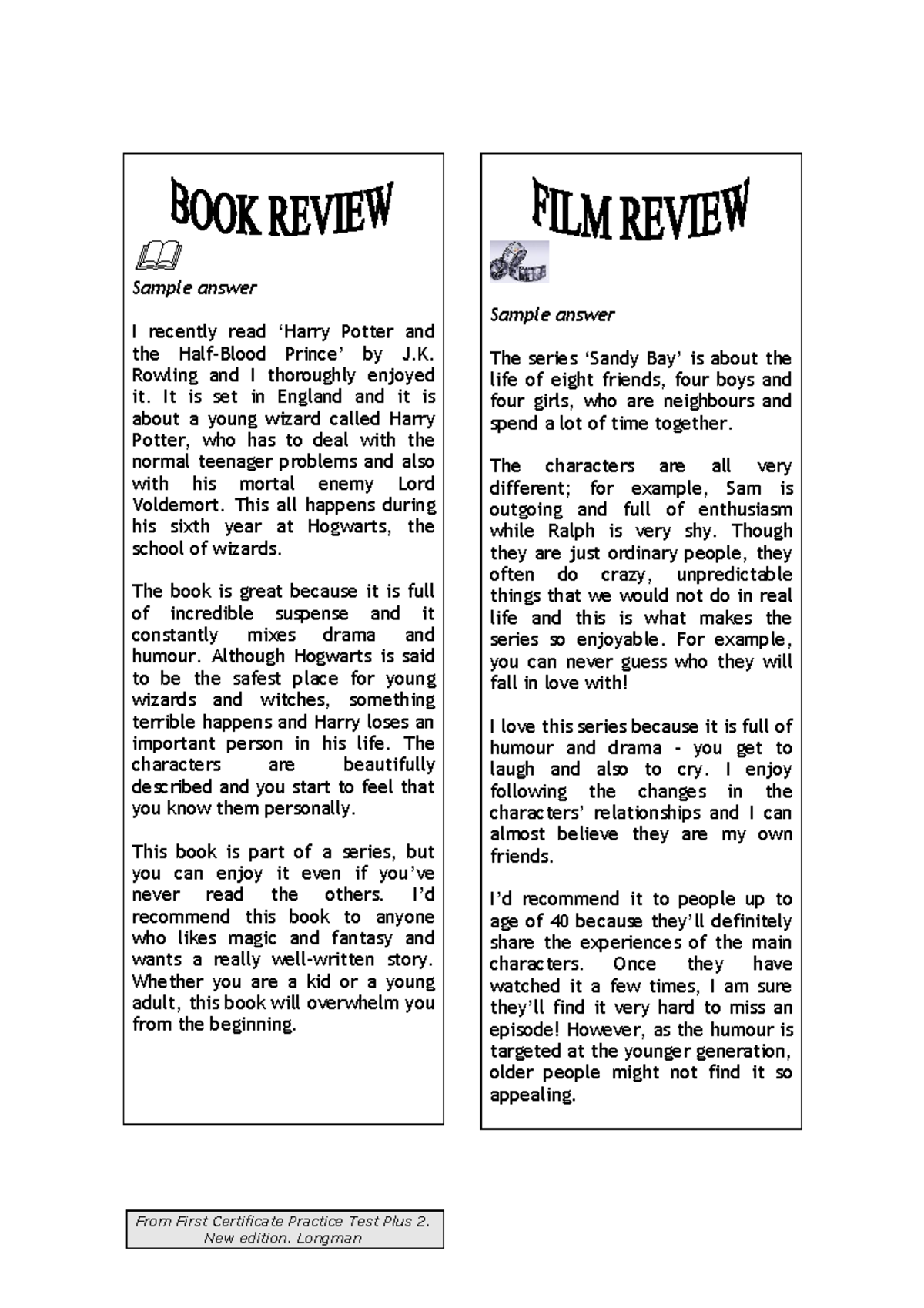 Book film review sample answer - Sample answer I recently read ‘Harry ...