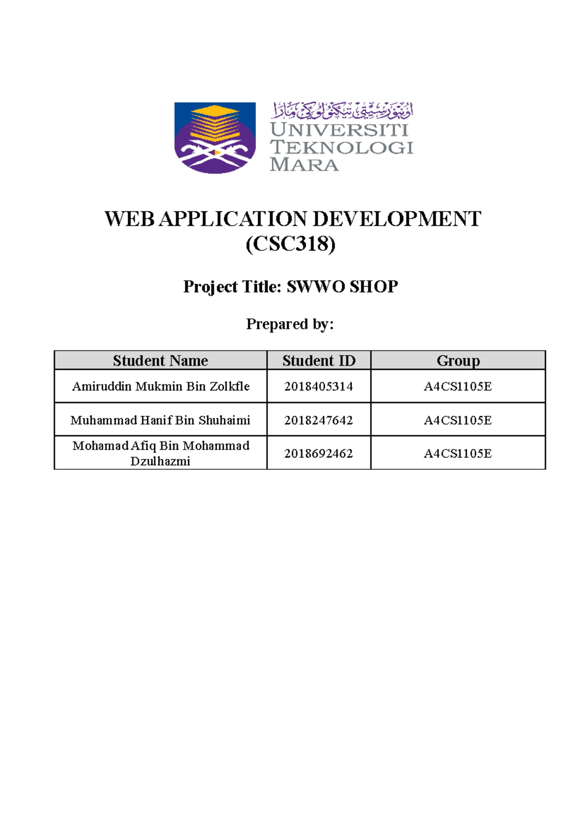 Report CSC318 - haaa - WEB APPLICATION DEVELOPMENT (CSC318) Project ...