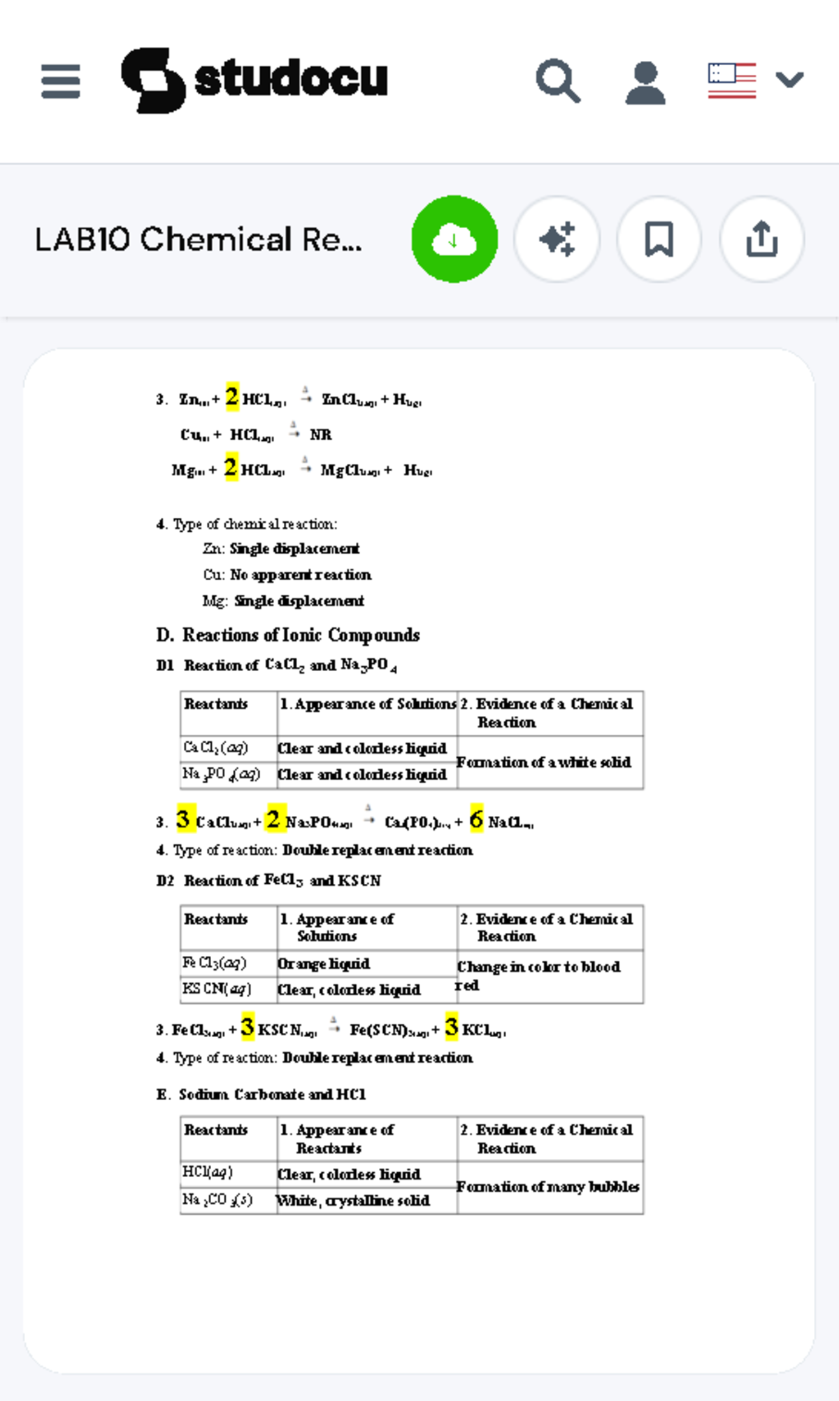 LAB10 Chemical Reactions AND Equations - A. Magnesium and Oxygen 1 ...