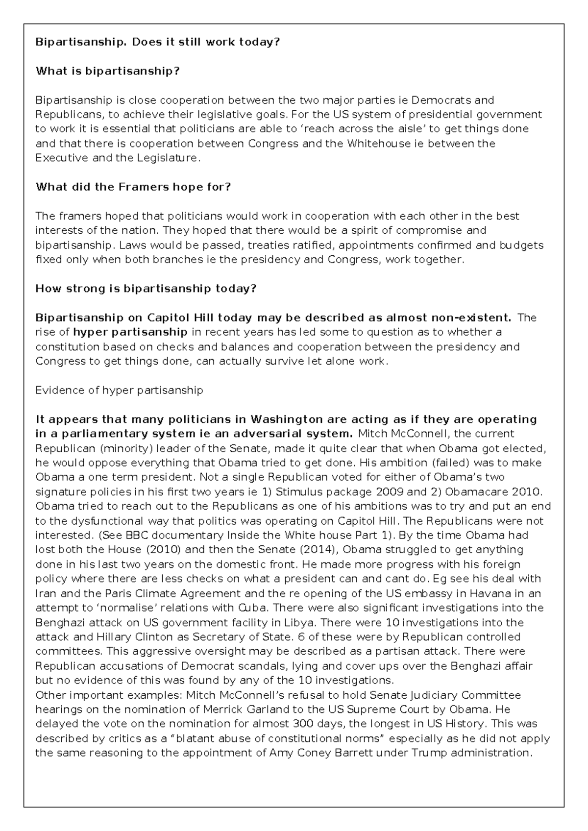 Bi partisanship - Help - Bipartisanship. Does it still work today? What ...