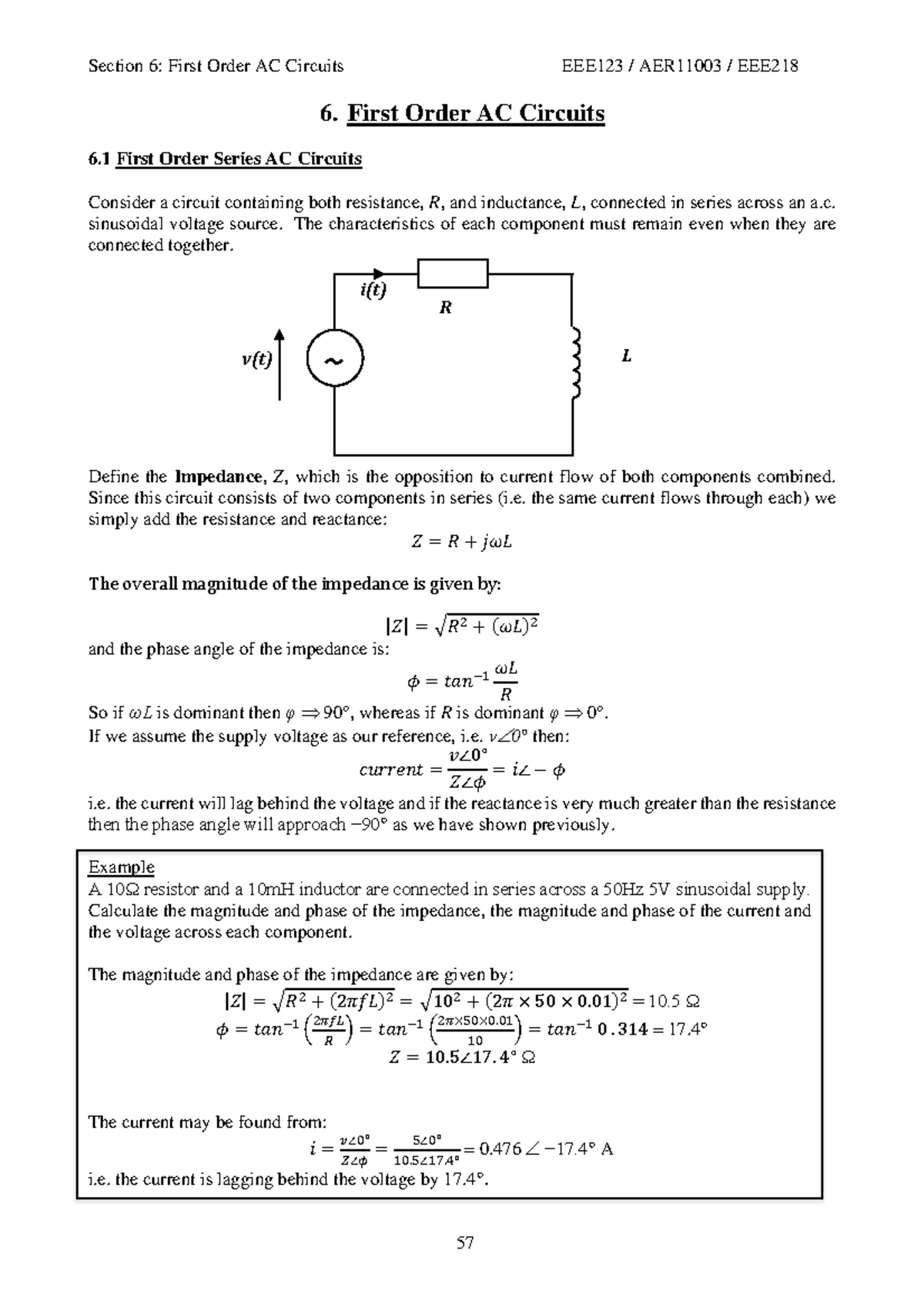Chapter 6 - First Order AC Circuits - 6. First Order AC Circuits 6 ...