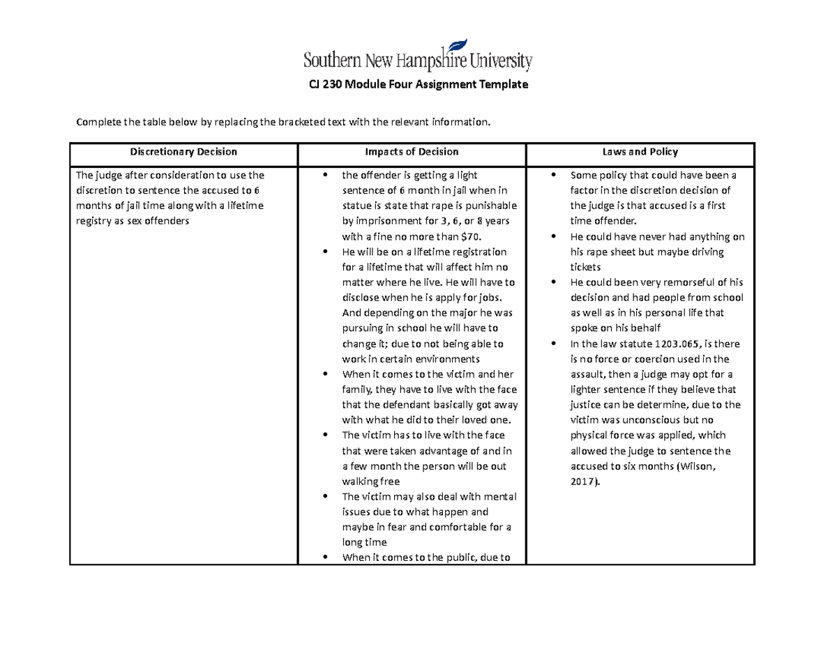 CJ 230 Module Four Assignment Template - CJ 230 Module Four Assignment ...