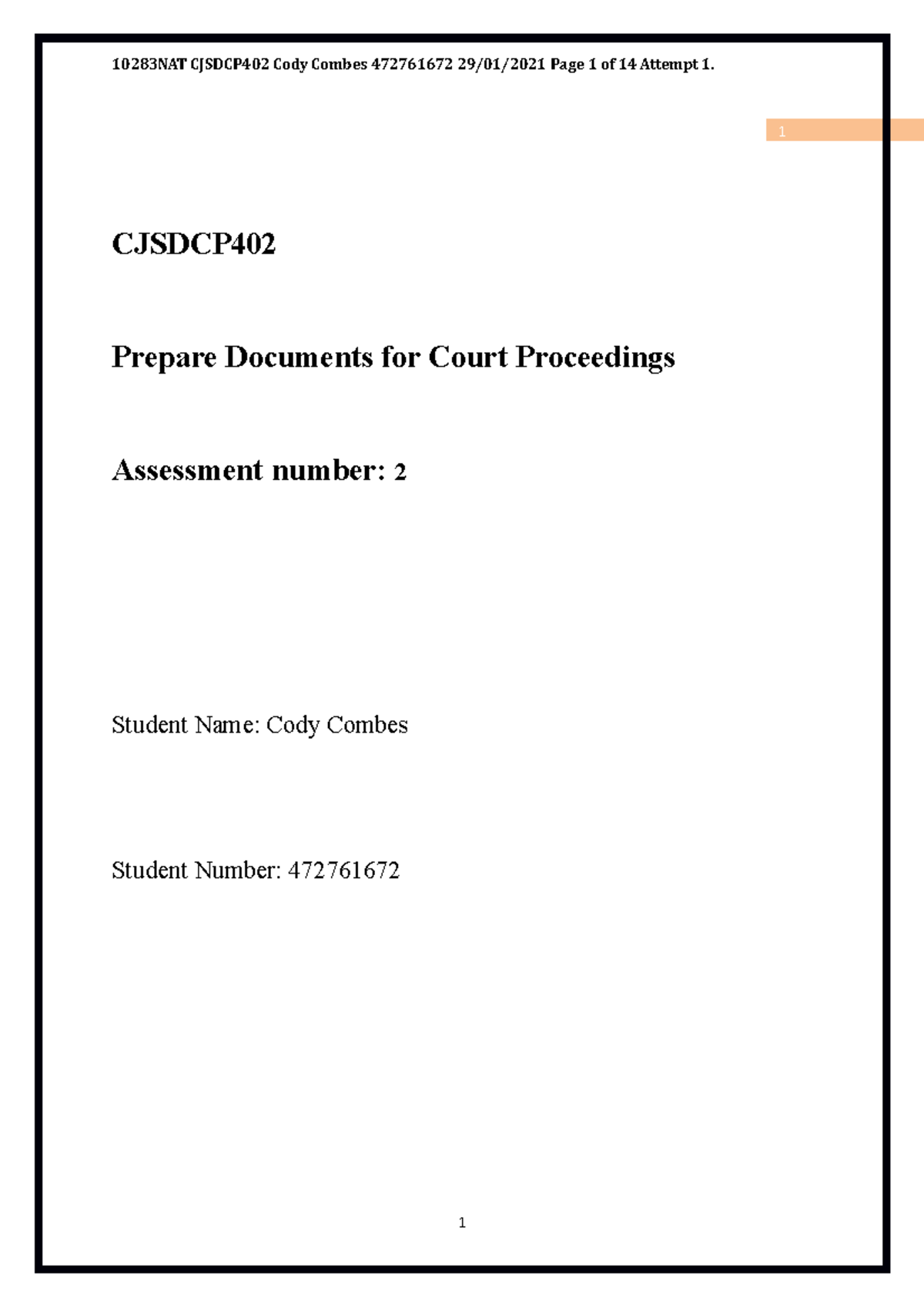 Cody Combes Cjsdcp 402Assessment Task 2 Attempt 1 - CJSDCP Prepare ...