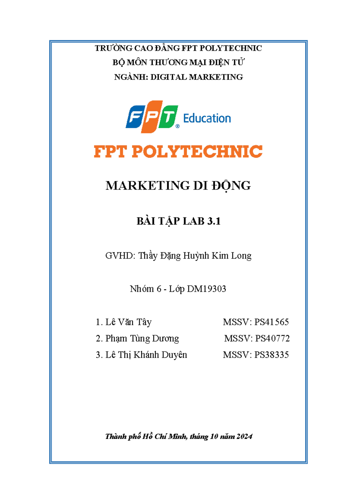 Lab 3.1 - mobile marketing - TRƯỜNG CAO ĐẲNG FPT POLYTECHNIC BỘ MÔN ...